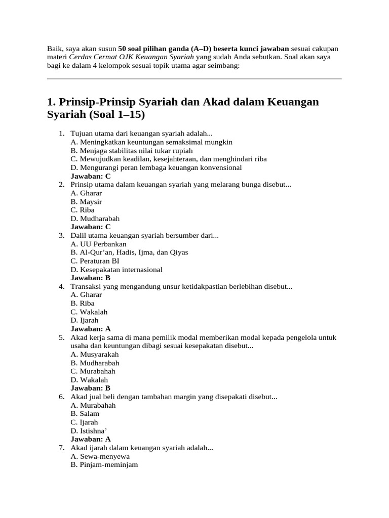 50 Soal Cerdas Cermat Keuangan Syariah | PDF