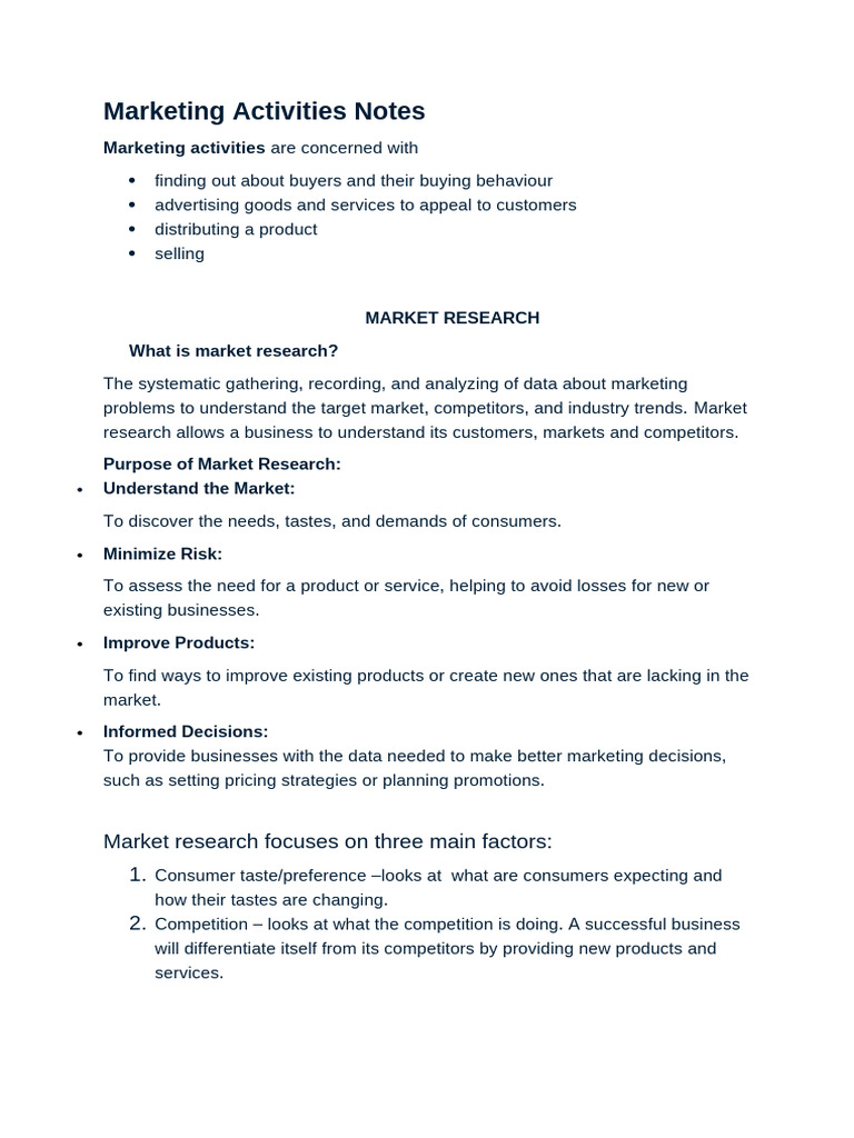 Essential Marketing Activities Overview | PDF | Marketing Research ...