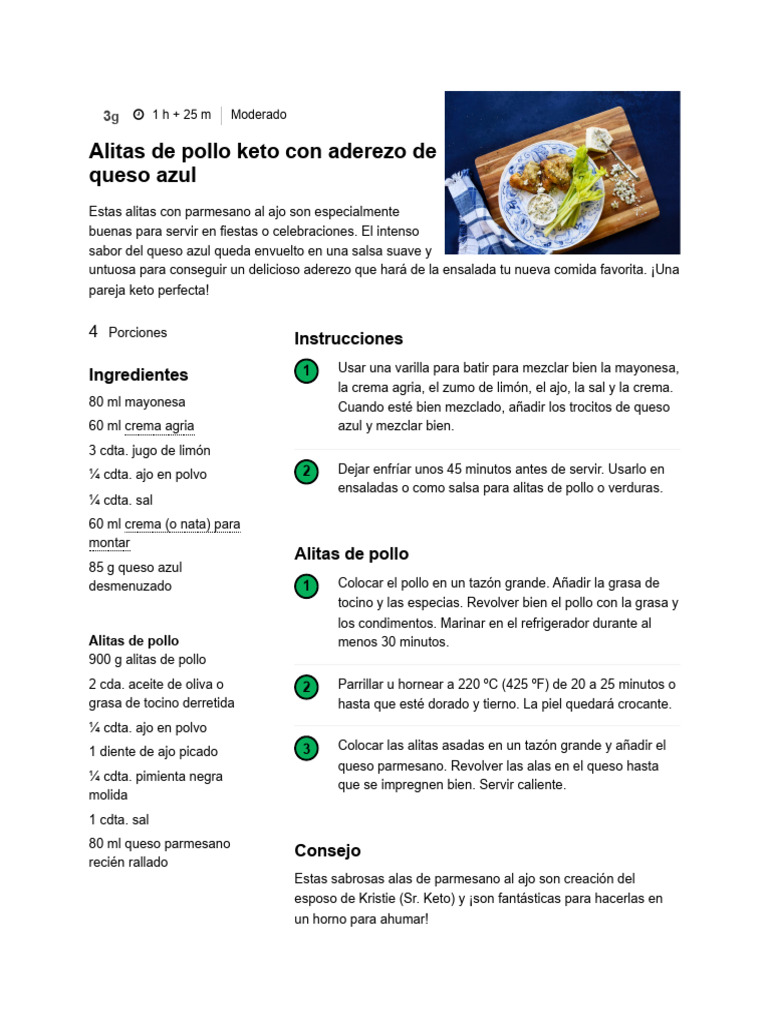 Alitas de Pollo Keto Con Aderezo de Queso Azul - Diet Doctor | PDF