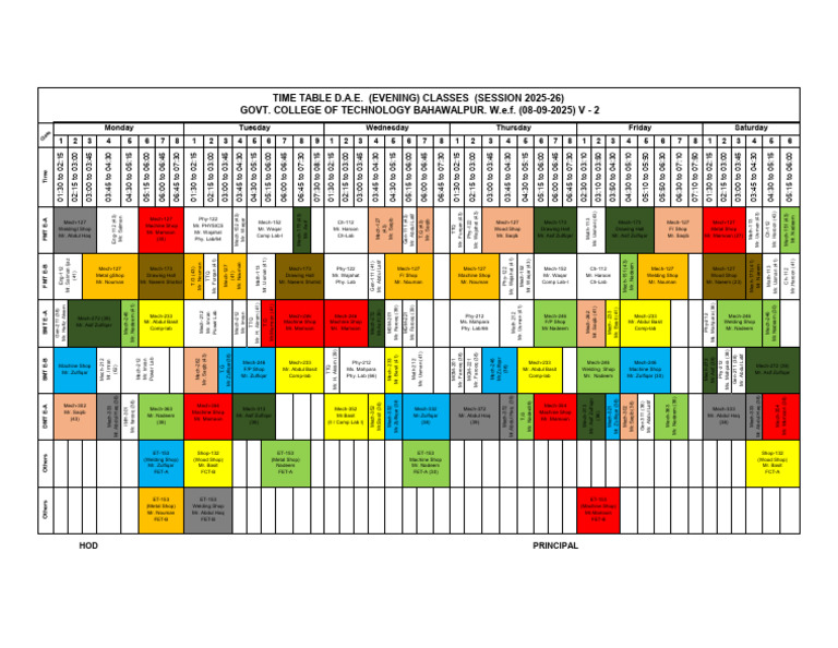 Time Table Mechanical Evening 08-09-2025 | PDF | Mechanical Engineering