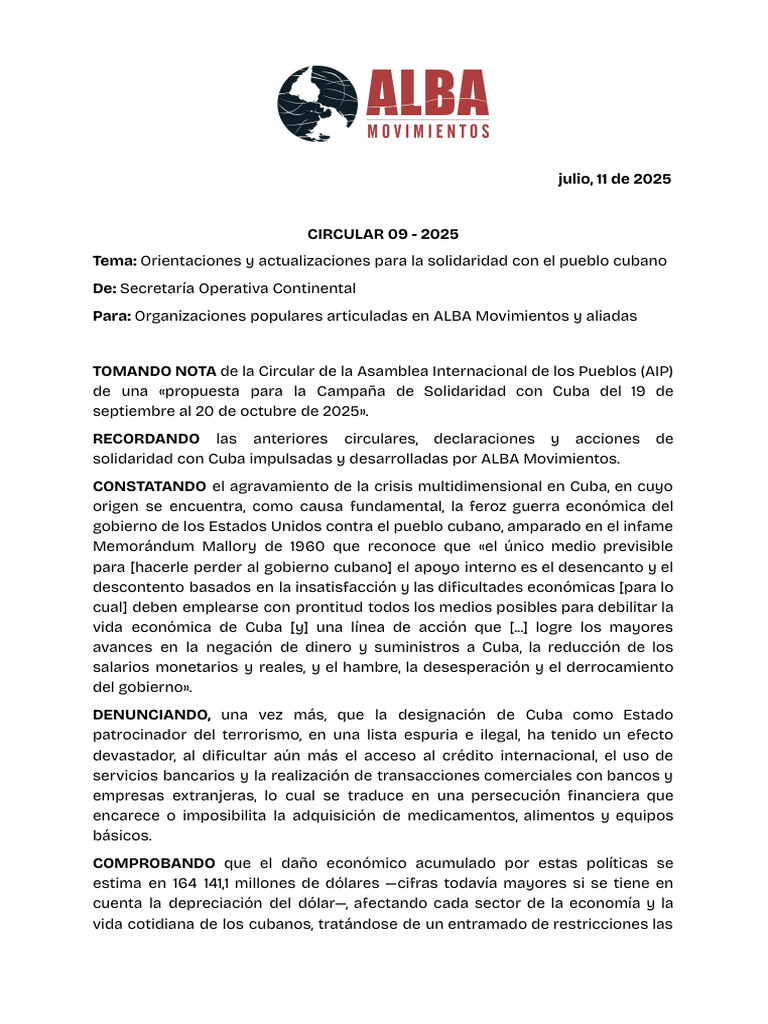 Nueva Circular Sobre Cuba | PDF | Cuba | Economias