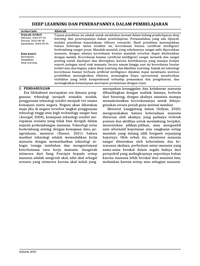 Deep Learning Dan Penerapannya Dalam Pembelajaran | PDF