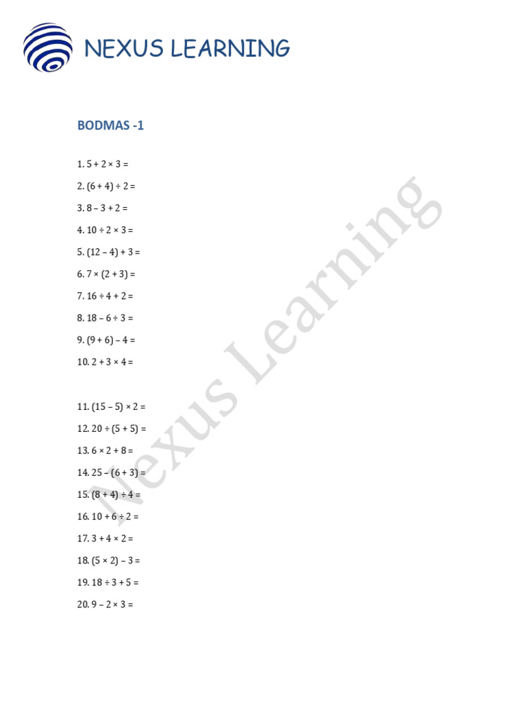 BODMAS Practice Questions for Students | PDF