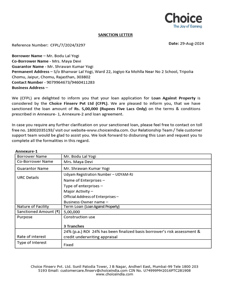 Loan Sanction Letter for Property Loan | PDF | Loans | Insurance