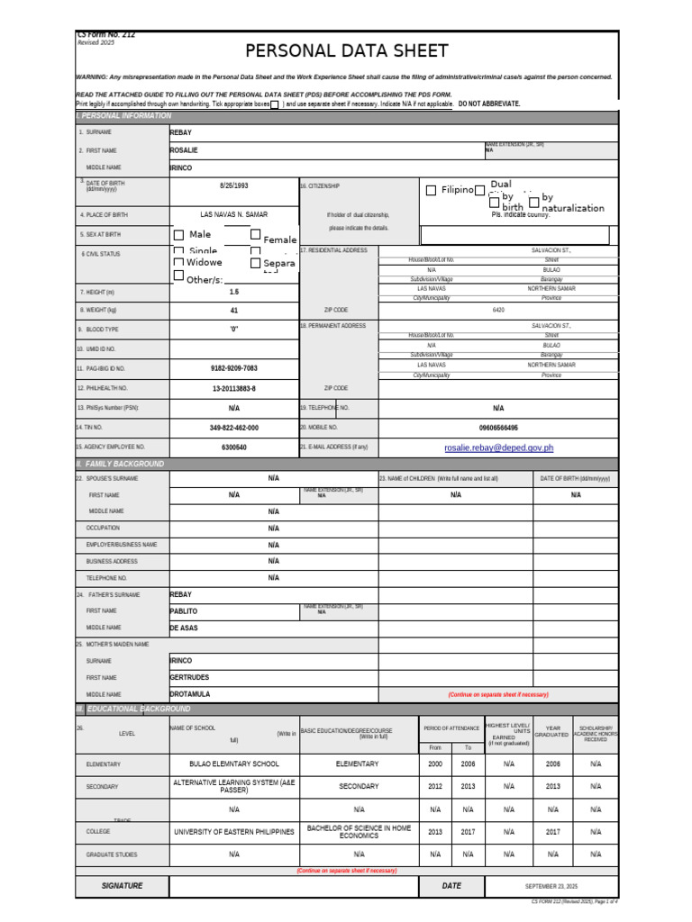 CS Form 212 Revised 2025 Overview | PDF