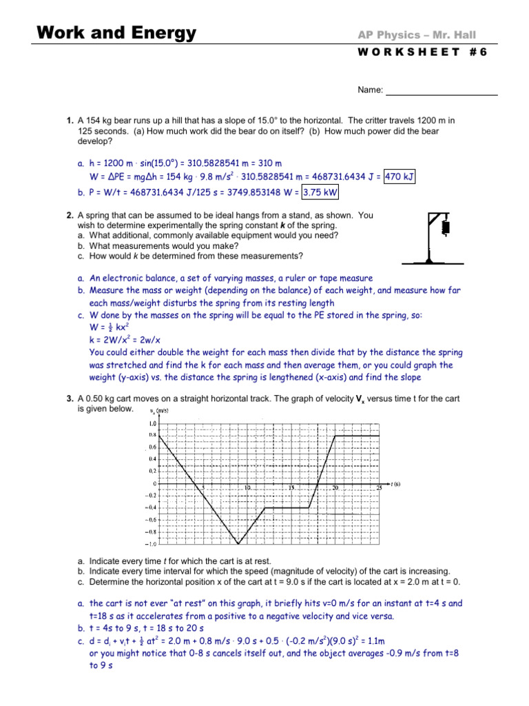 Work and Energy - Worksheet 6 Key Class Notes | PDF | Velocity | Mass