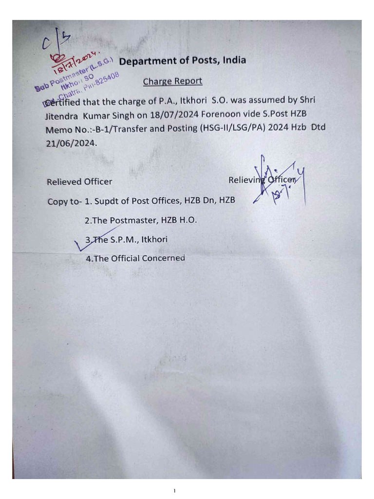 Charge Report Jitendra Sir | PDF