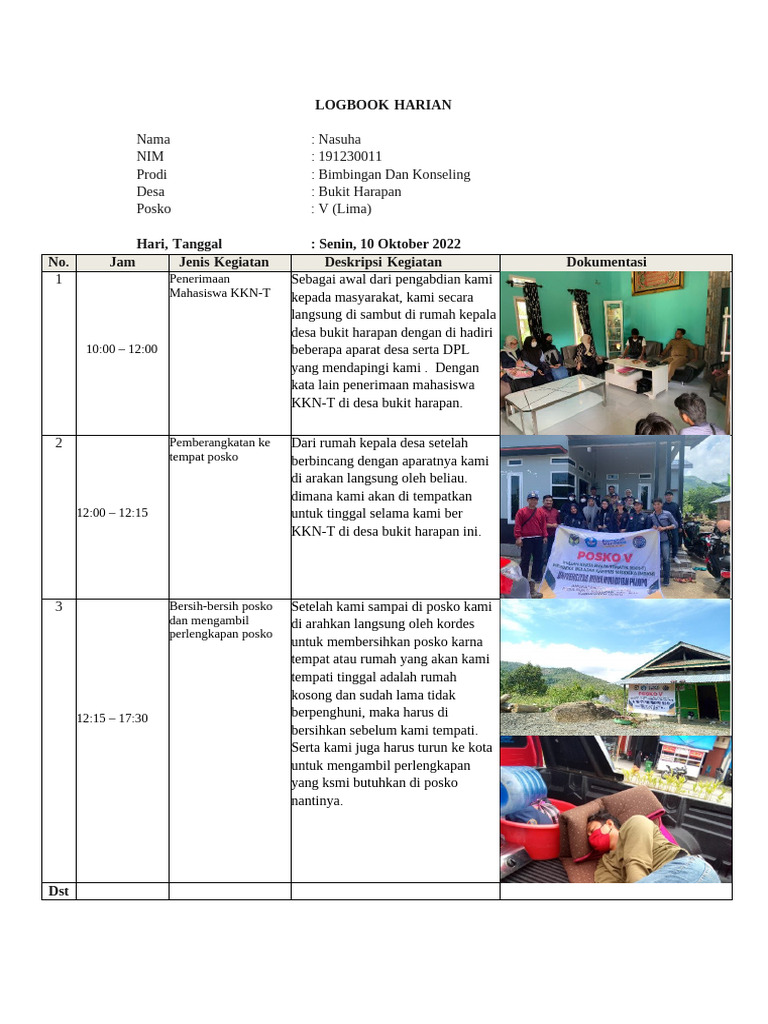 Logbook Kegiatan KKN-T Bukit Harapan | PDF
