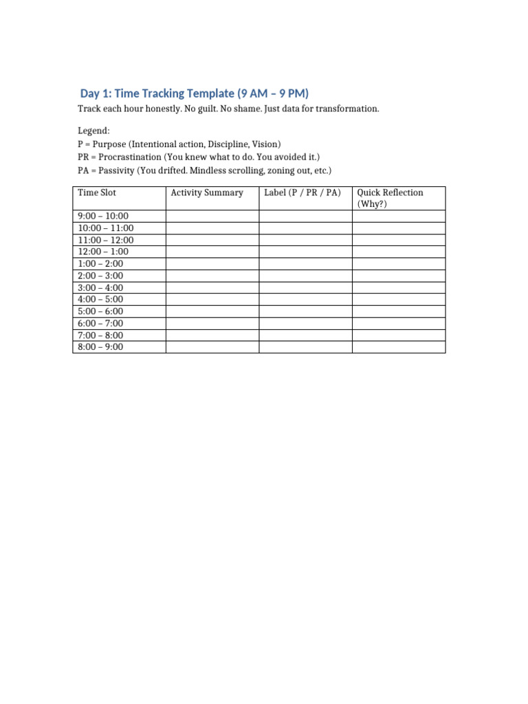 Daily Time Tracking Template | PDF