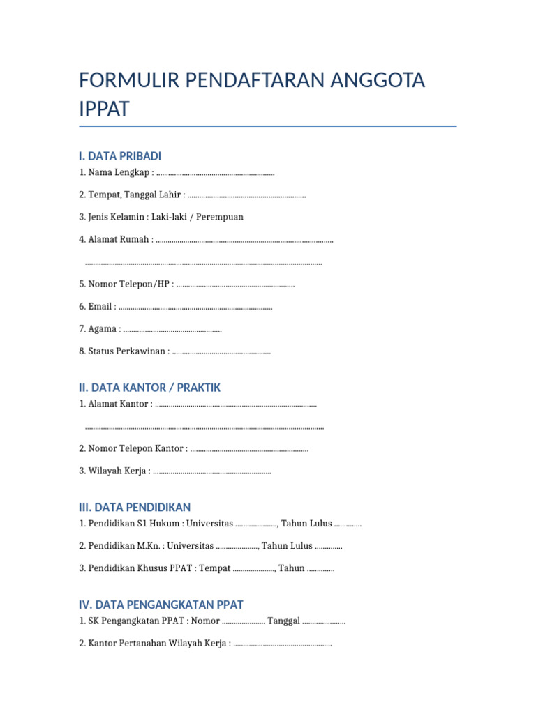 Formulir Pendaftaran Anggota IPPAT | PDF