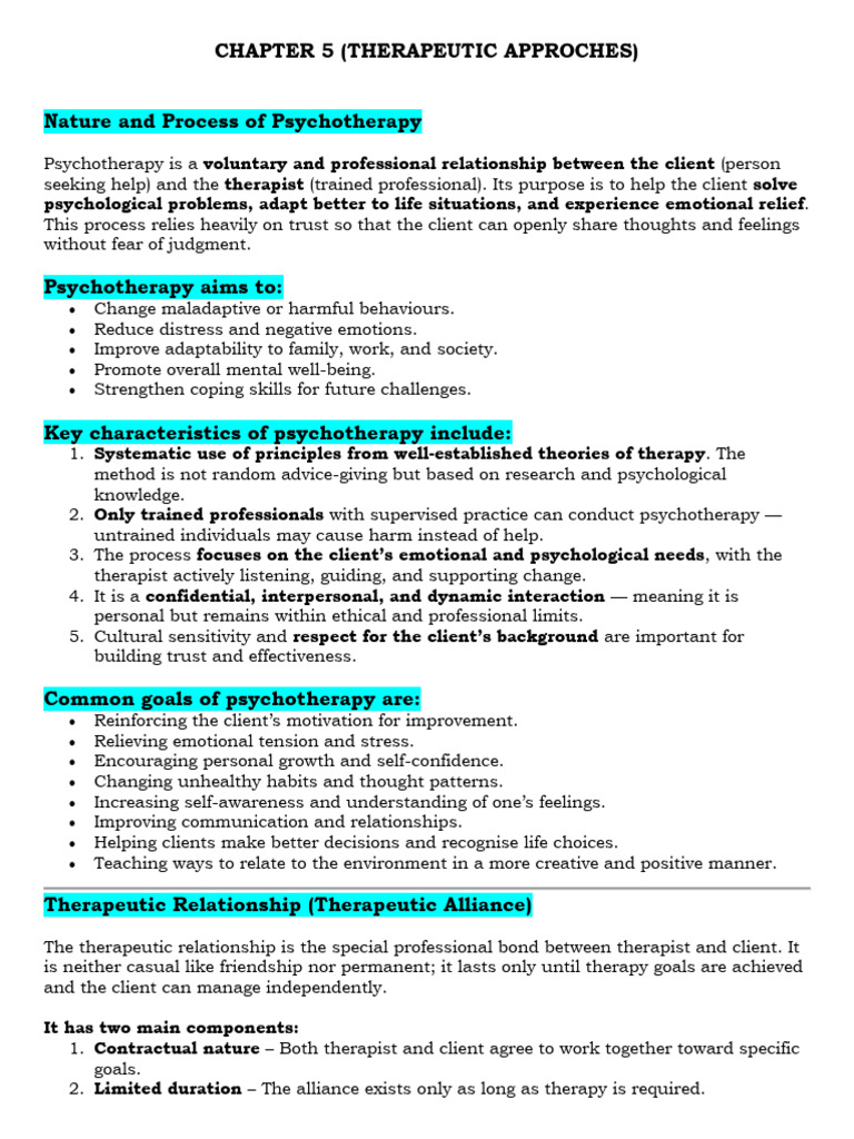 Overview of Psychotherapy Approaches | PDF | Psychotherapy | Behaviour ...
