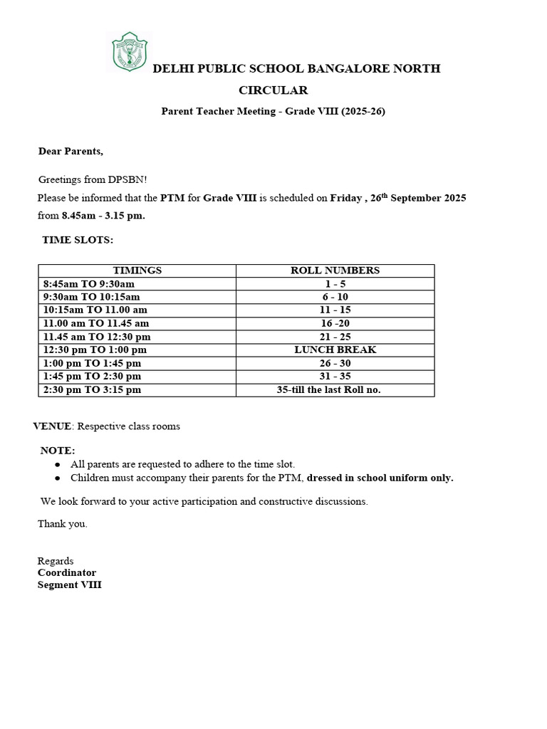 Grade Viii PTM Circular | PDF