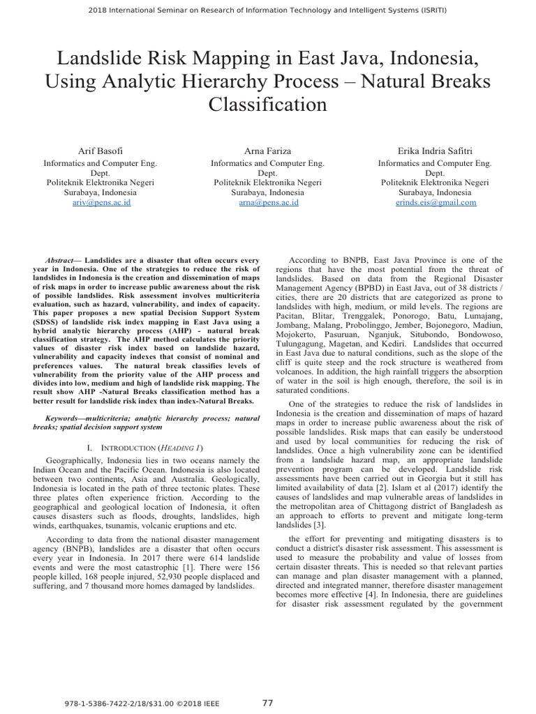 Landslide Risk Mapping in East Java Indonesia Using Analytic Hierarchy Process Natural Breaks ...