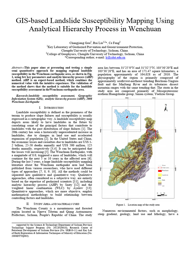 GIS-based Landslide Susceptibility Mapping Using Analytical Hierarchy Process in Wenchuan | PDF ...