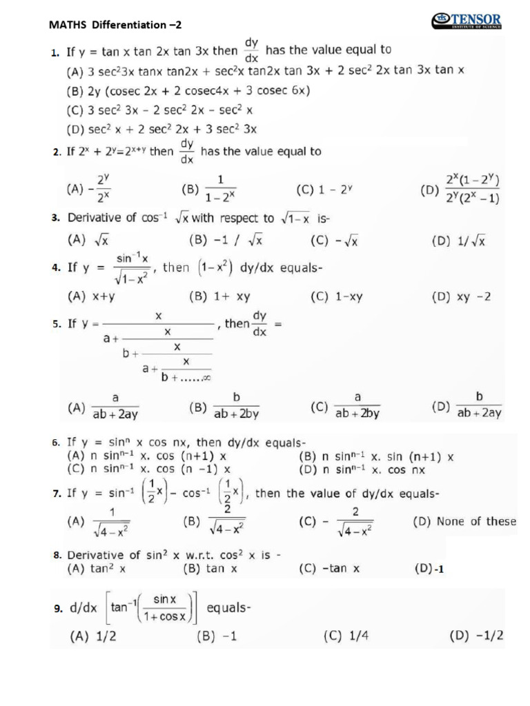 Differentiation Objective Questions 2 | PDF