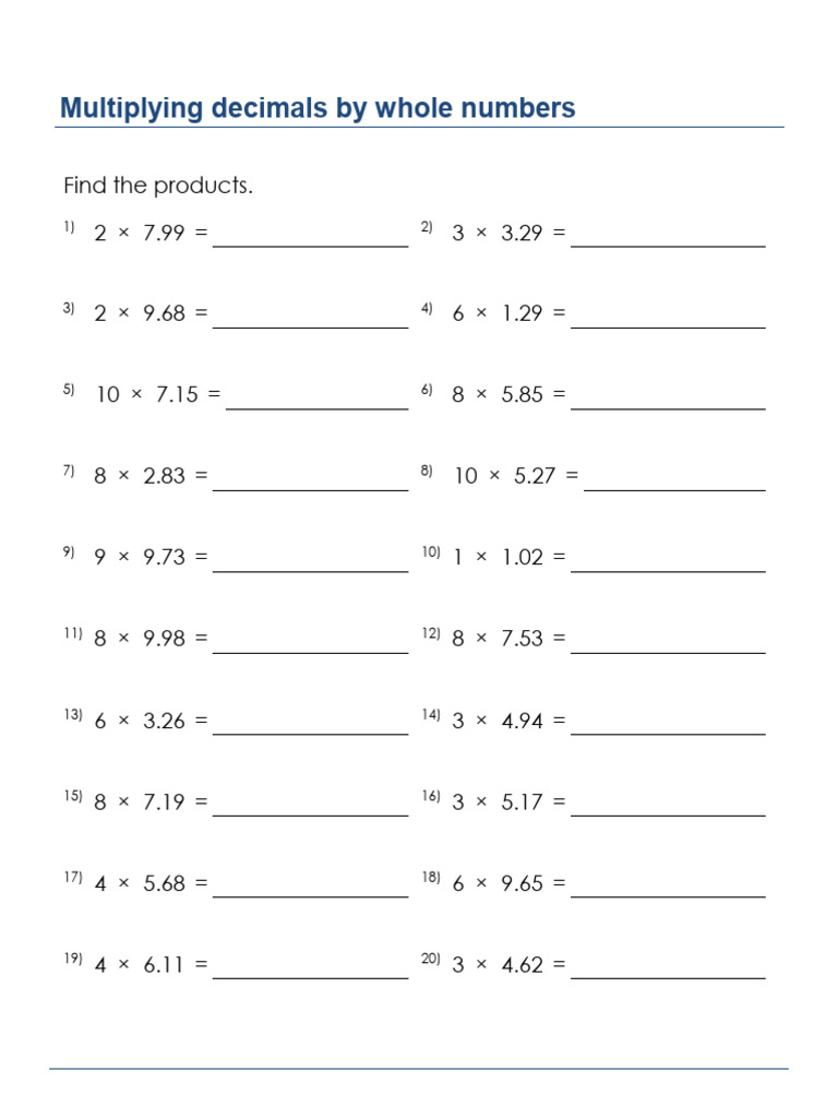 Multiplying Decimals 2 Digit by Whole Numbers | PDF