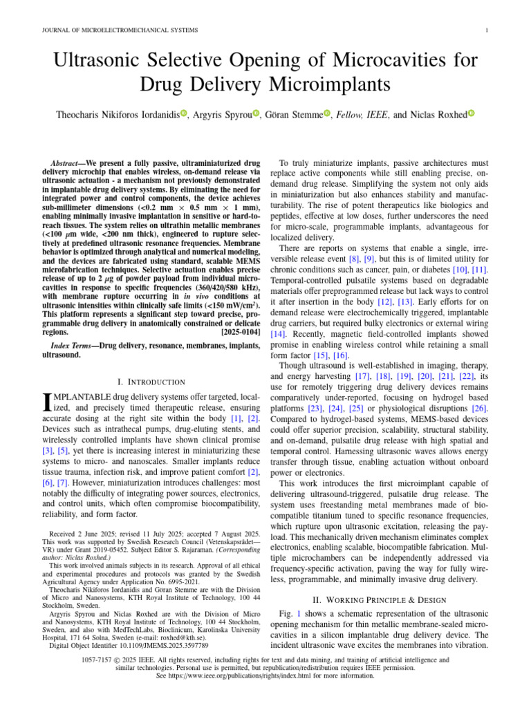 2025 Ultrasonic Selective Opening of Microcavities For Drug Delivery ...