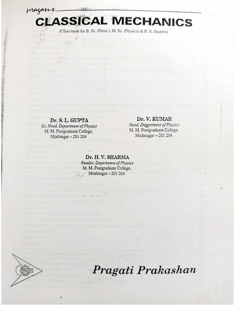 Classical Mechanics by Gupta Kumar Sharma | PDF