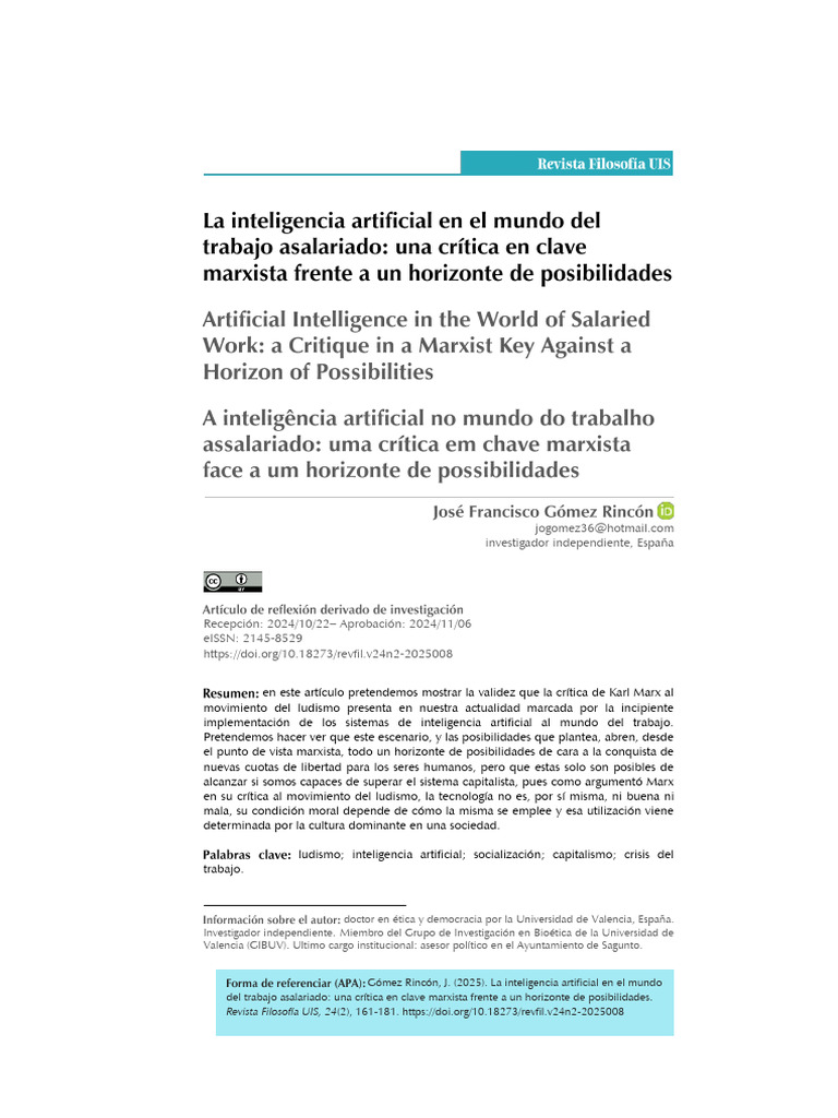 La IA en El Mundo Del Trabajo Asalariado | PDF | Karl Marx | Capitalismo