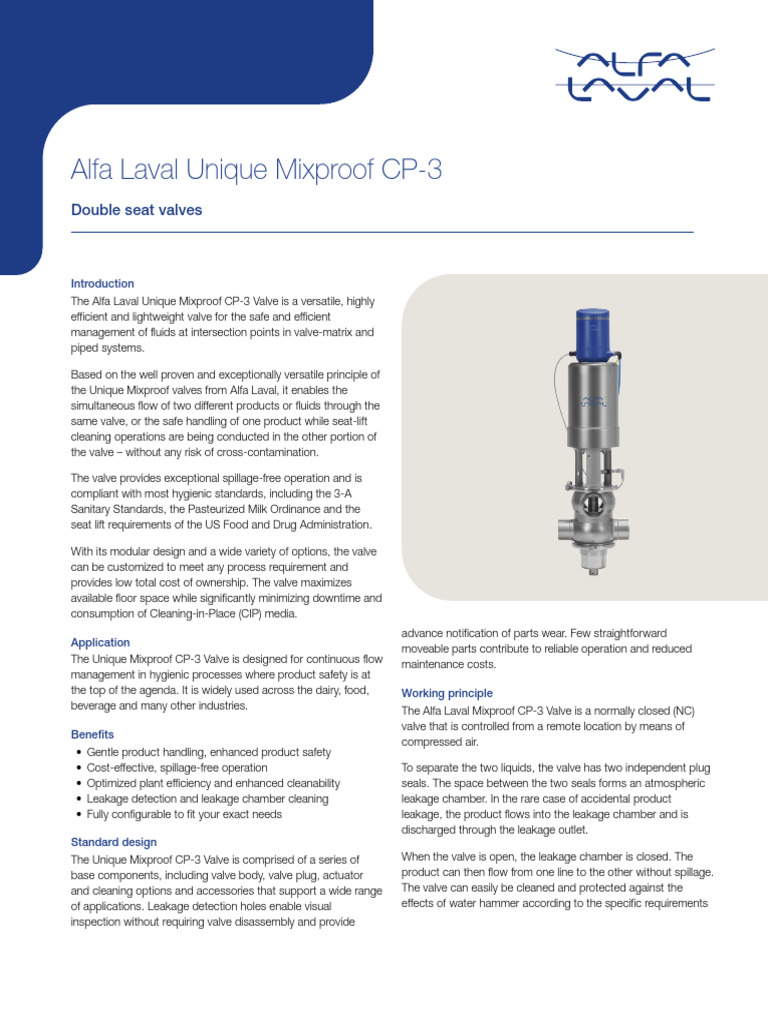 Alfa Laval Unique Mixproof CP-3 Valve | PDF | Valve | Pressure