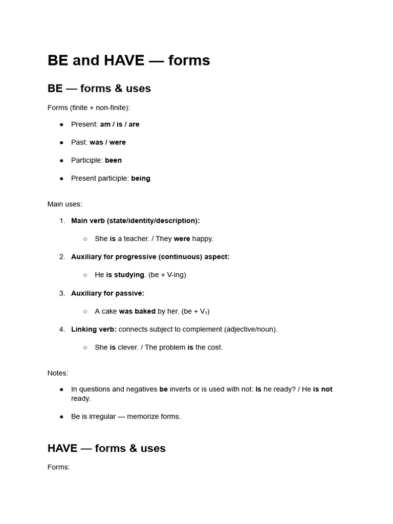 BE and HAVE: Forms and Uses Guide | PDF | Clause | Verb