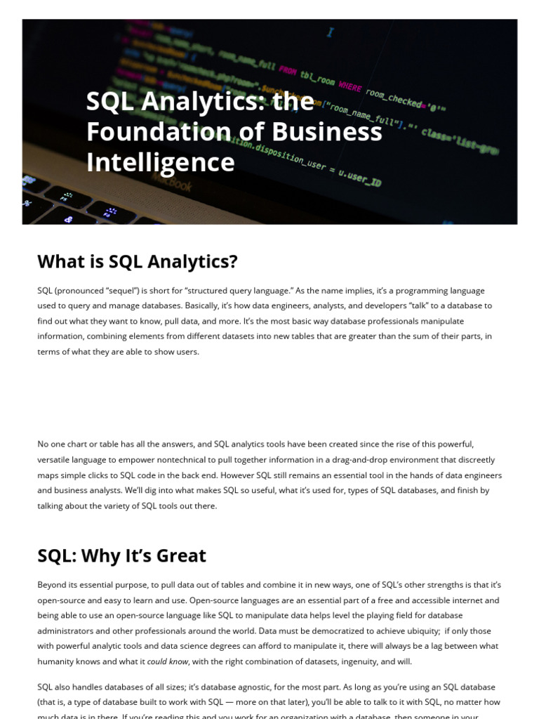 Understanding SQL Analytics Tools | PDF | Databases | Sql