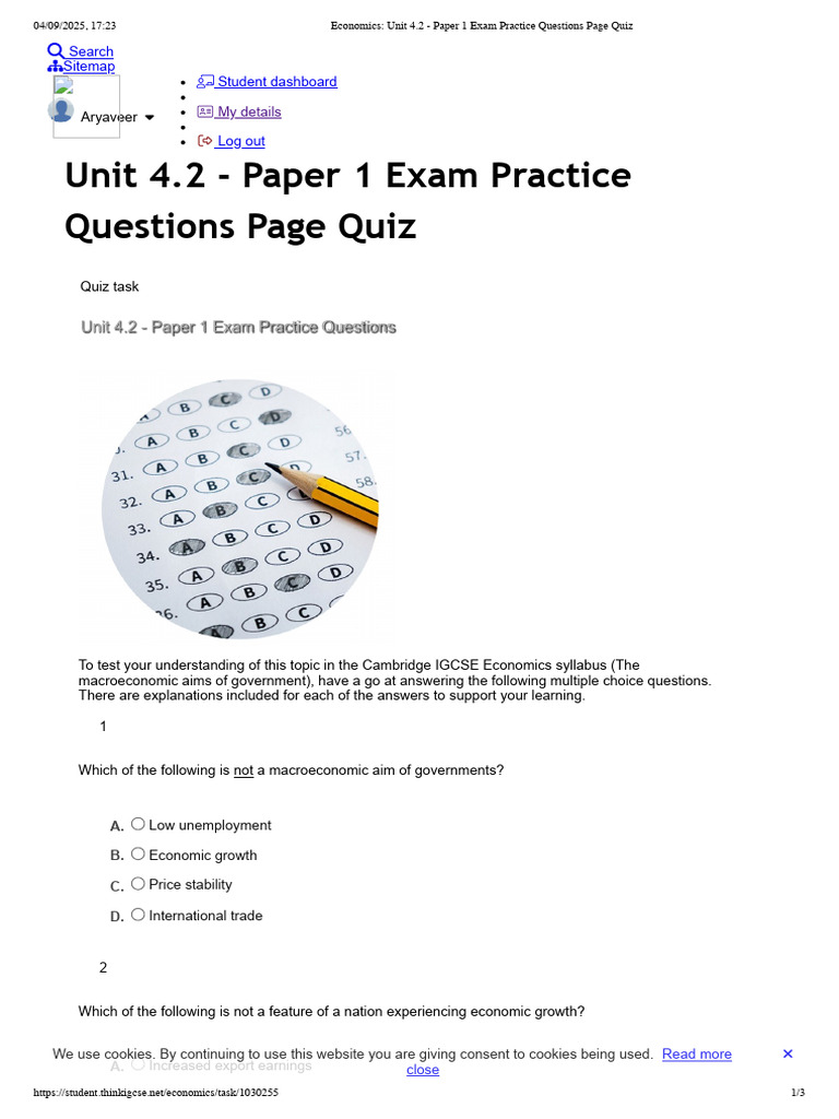 Economics - Unit 4.2 - Paper 1 Exam Practice Questions Page Quiz | PDF ...