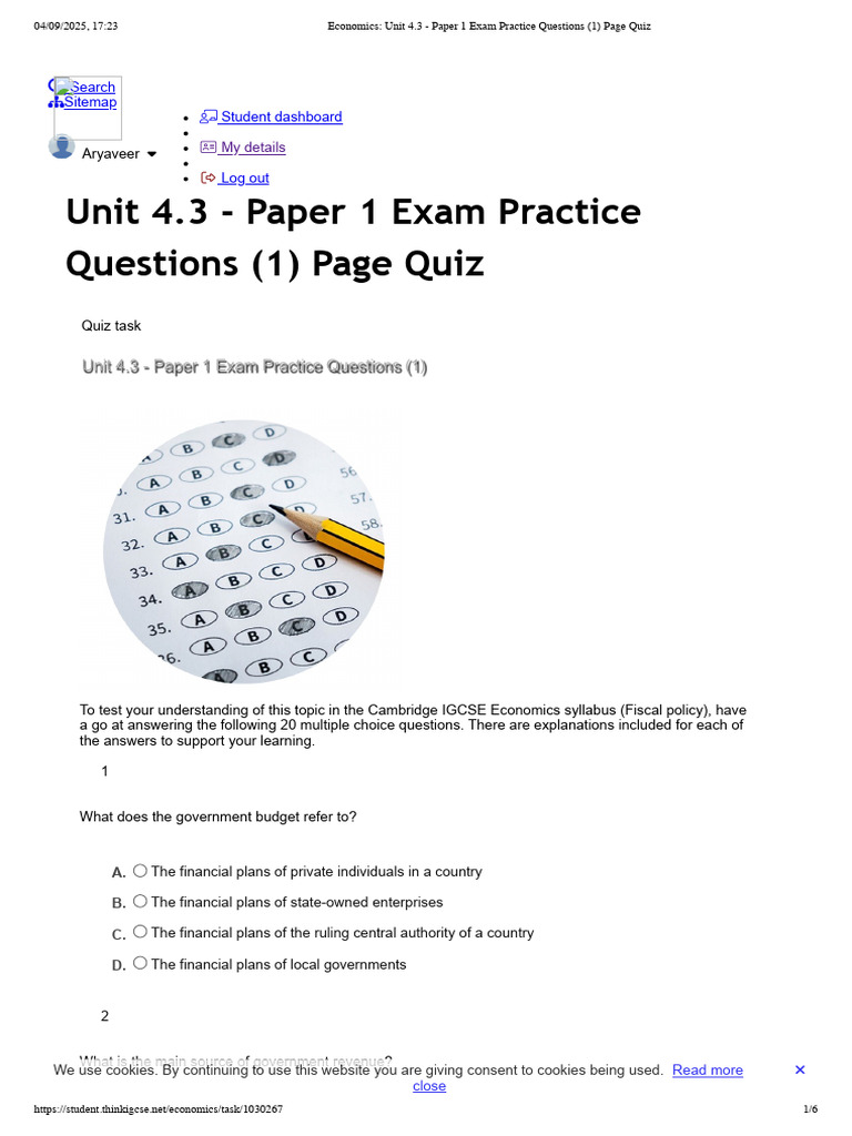 IGCSE Economics Fiscal Policy Quiz | PDF | Taxes | Fiscal Policy