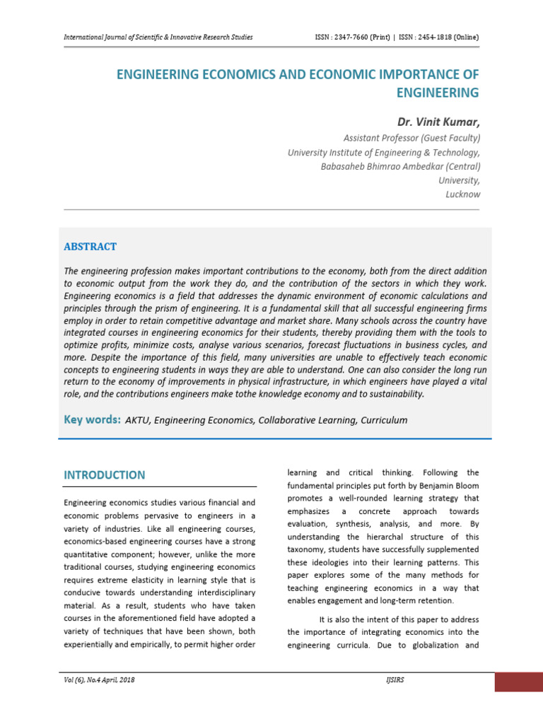 Engineering Economics in Education | PDF | Economics | Engineering