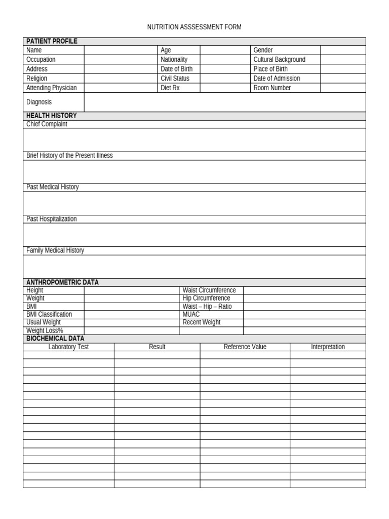 Comprehensive Nutrition Assessment Form | PDF | Foods