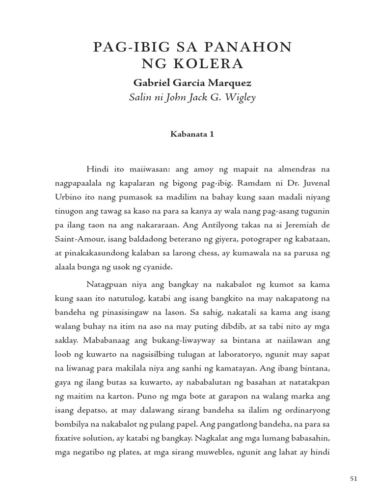Pag Ibig Sa Panahon NG Kolera - Gabriel Garcia Marquez Salin Ni John ...