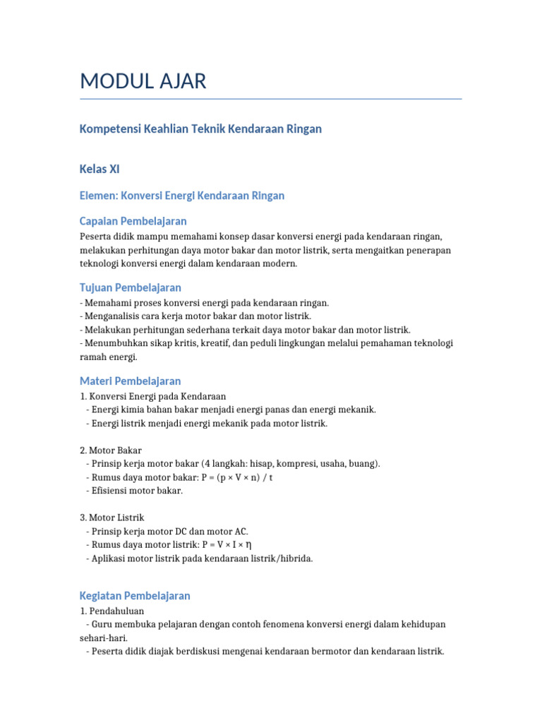 Modul Ajar TKR Konversi Energi | PDF
