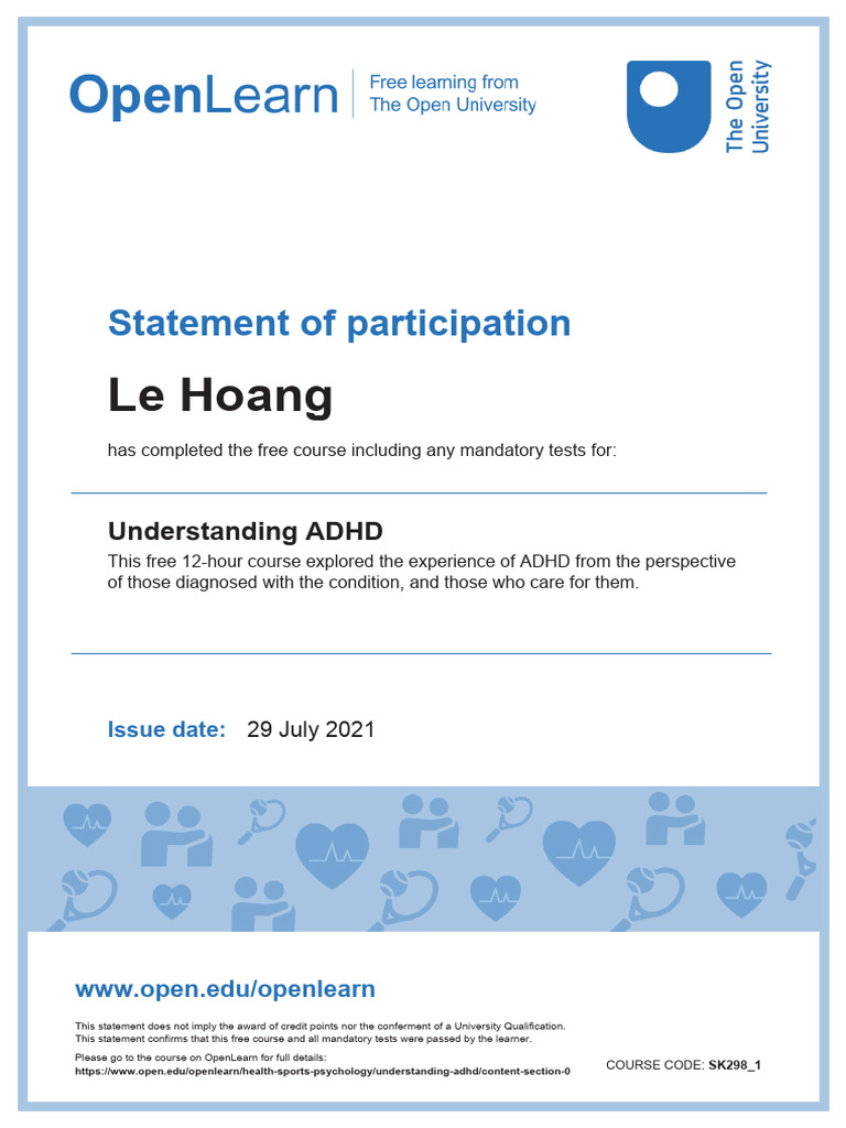 Understanding ADHD - Statement of Participation | PDF | Attention ...