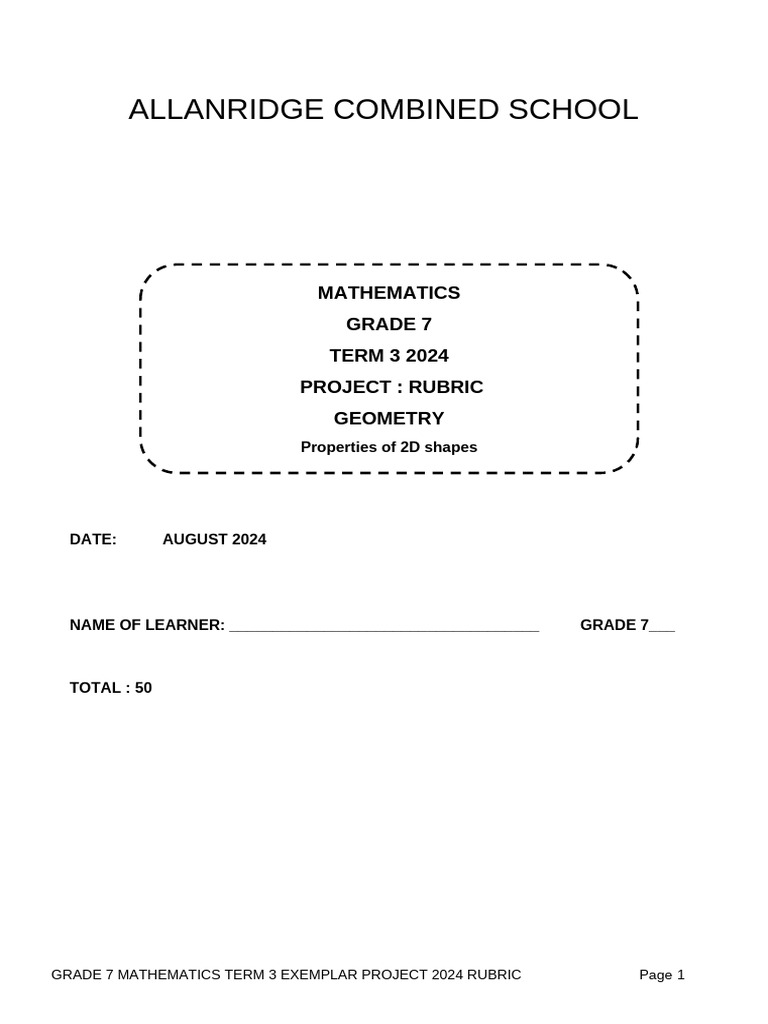 Grade 7 Geometry Project Rubric 2024 | PDF | Elementary Geometry ...