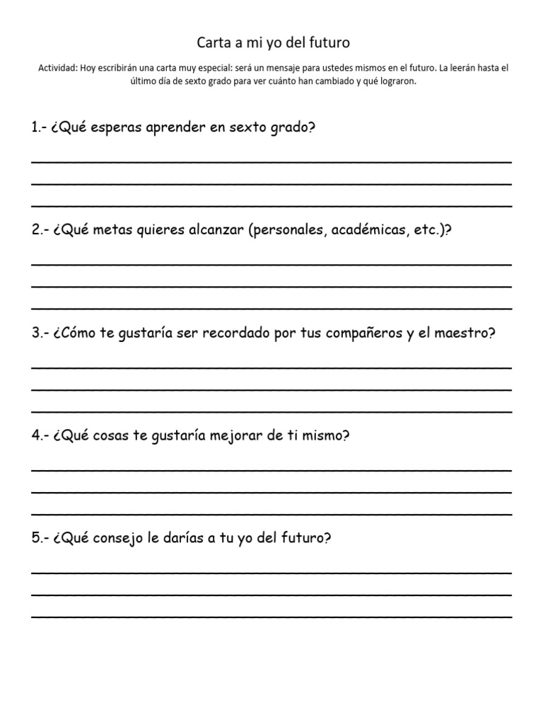 Carta a mi yo del futuro en sexto grado | PDF