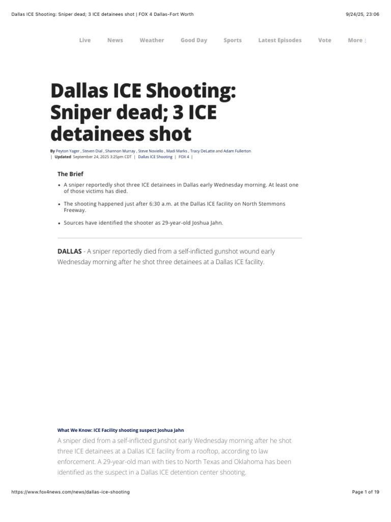 Dallas ICE Shooting: Sniper Kills 3 Detainees | PDF | U.S. Immigration ...