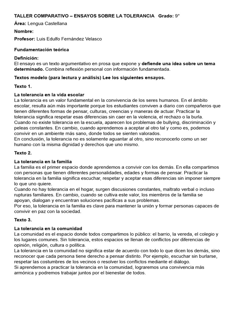 Taller Comparativo Ensayo 9 | PDF | Tolerancia | Familia