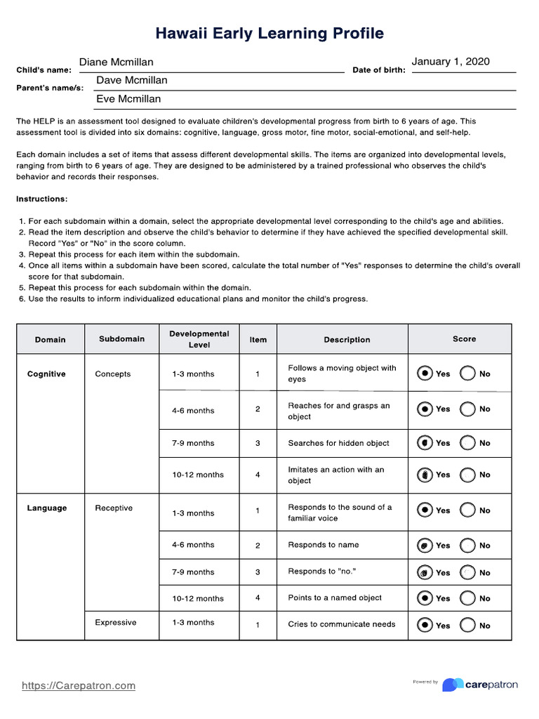 Hawaii Early Learning Profile Sample | PDF