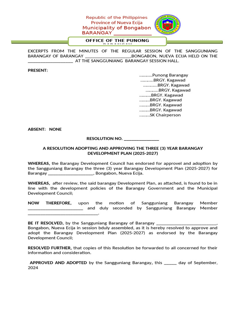 Brgy Reso Approving The BDP | PDF