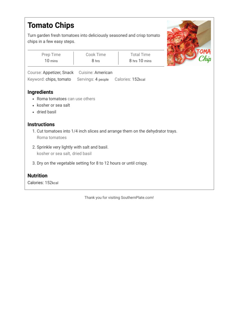 Tomato Chips - Southern Plate | PDF