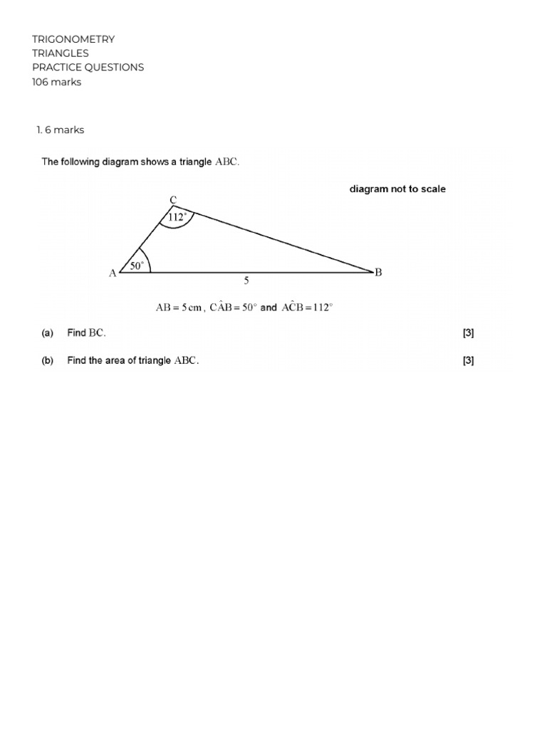 Triangle Trigonometry Practice Questions | PDF