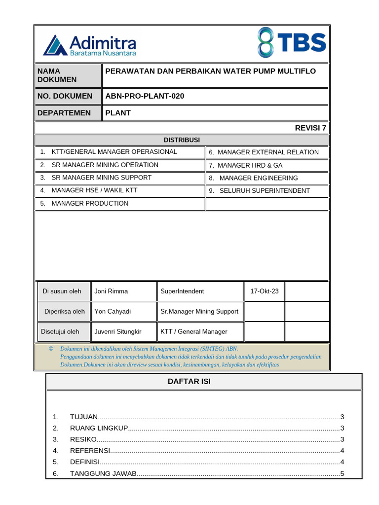 SOP Perawatan Water Pump Multiflo | PDF