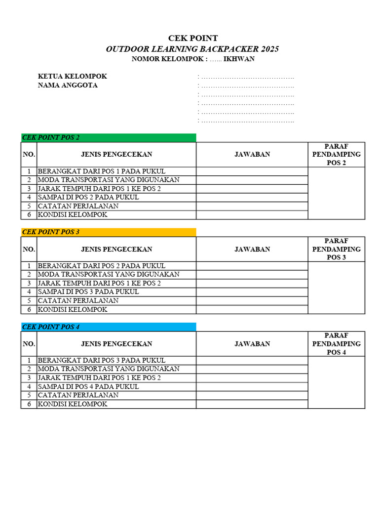 Cek Point Perjalanan Outdoor 2025 | PDF