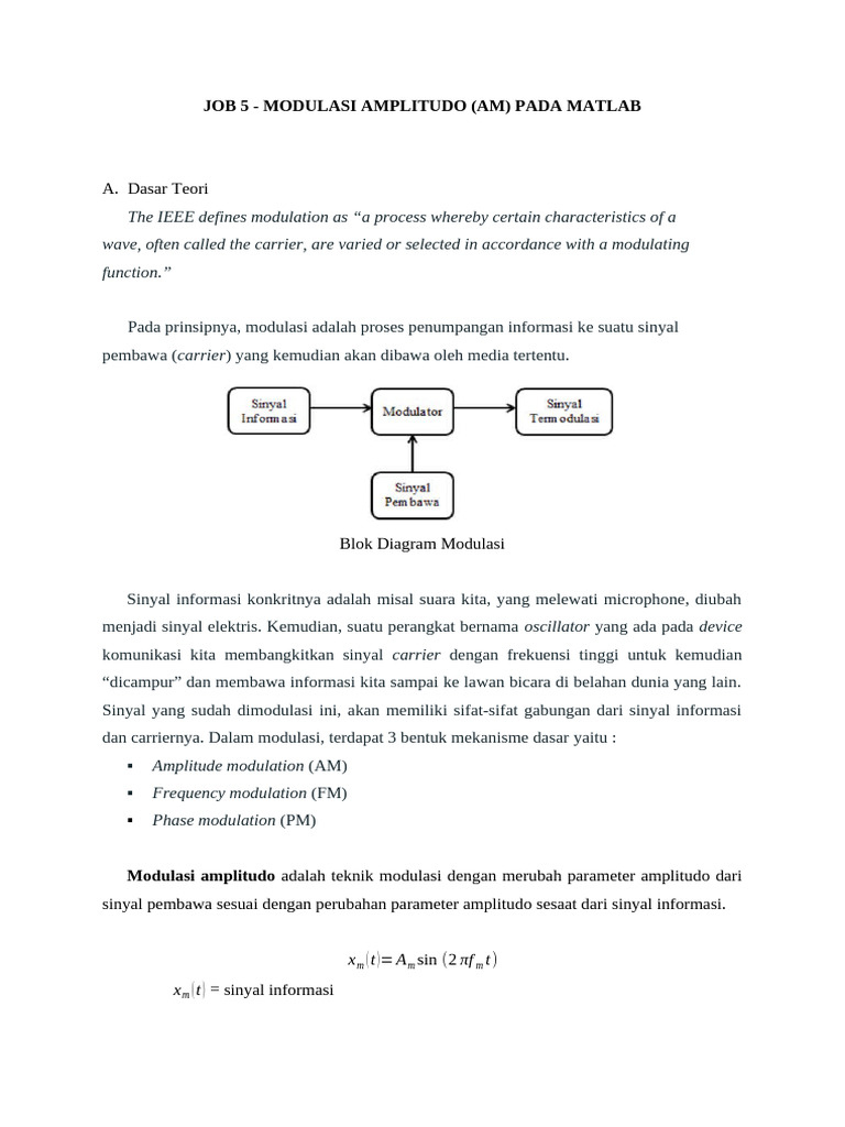 Modulasi Amplitudo (AM) di MATLAB | PDF