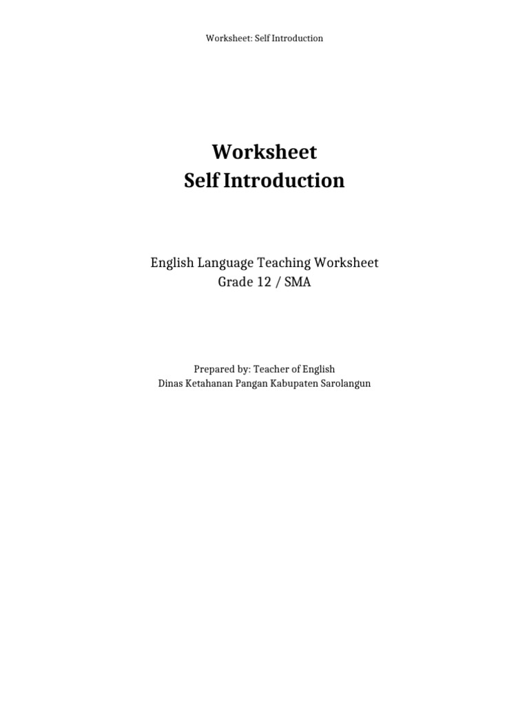Self Introduction Worksheet for Grade 12 | PDF