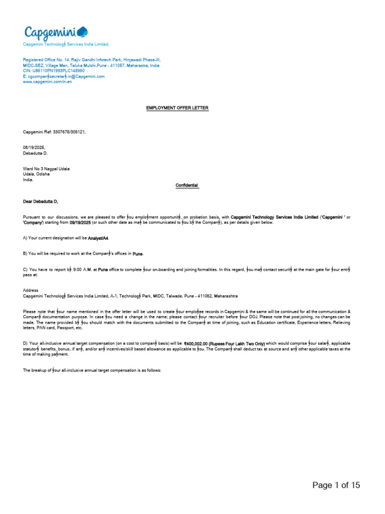 Offer Letter | PDF | Intellectual Property | Payroll