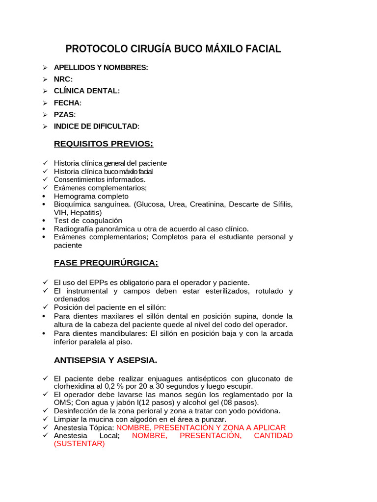 Protocolo de Cirugía Buco Máxilo Facial | PDF | Especialidades Medicas ...