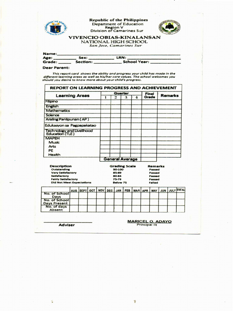 Student Report Card Form | PDF