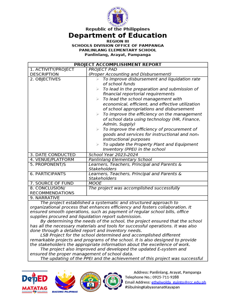 Project PAD Accomplishment Report | PDF