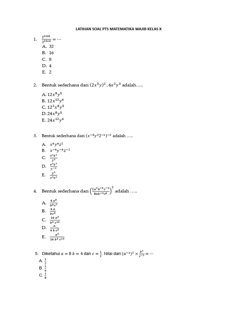 Latihan Soal PTS Matematika Kelas X | PDF